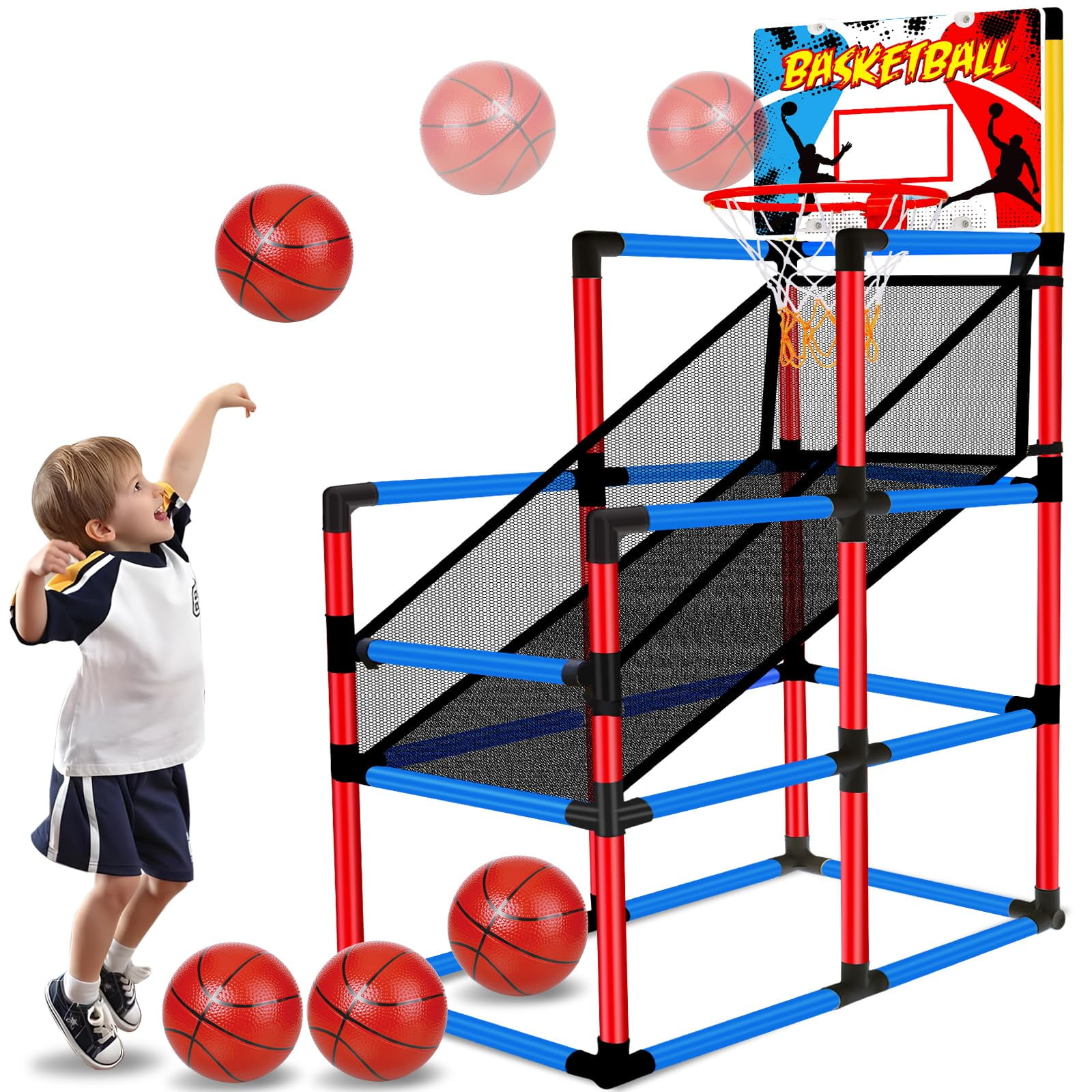63" Arcade Basketball Game Set with 3 Balls Basketball Hoop 3 to 12 ...