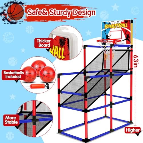 63" Arcade Basketball Game Set with 3 Balls Kids Basketball Hoop 3 to ...