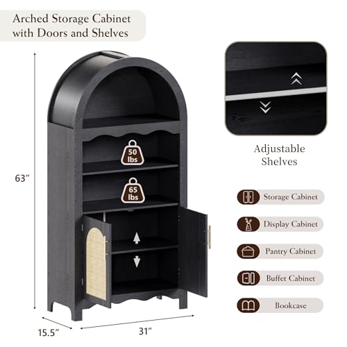 63" Arched Kitchen Pantry Cabinet, Arched Cabinet with Rattan Doors ...