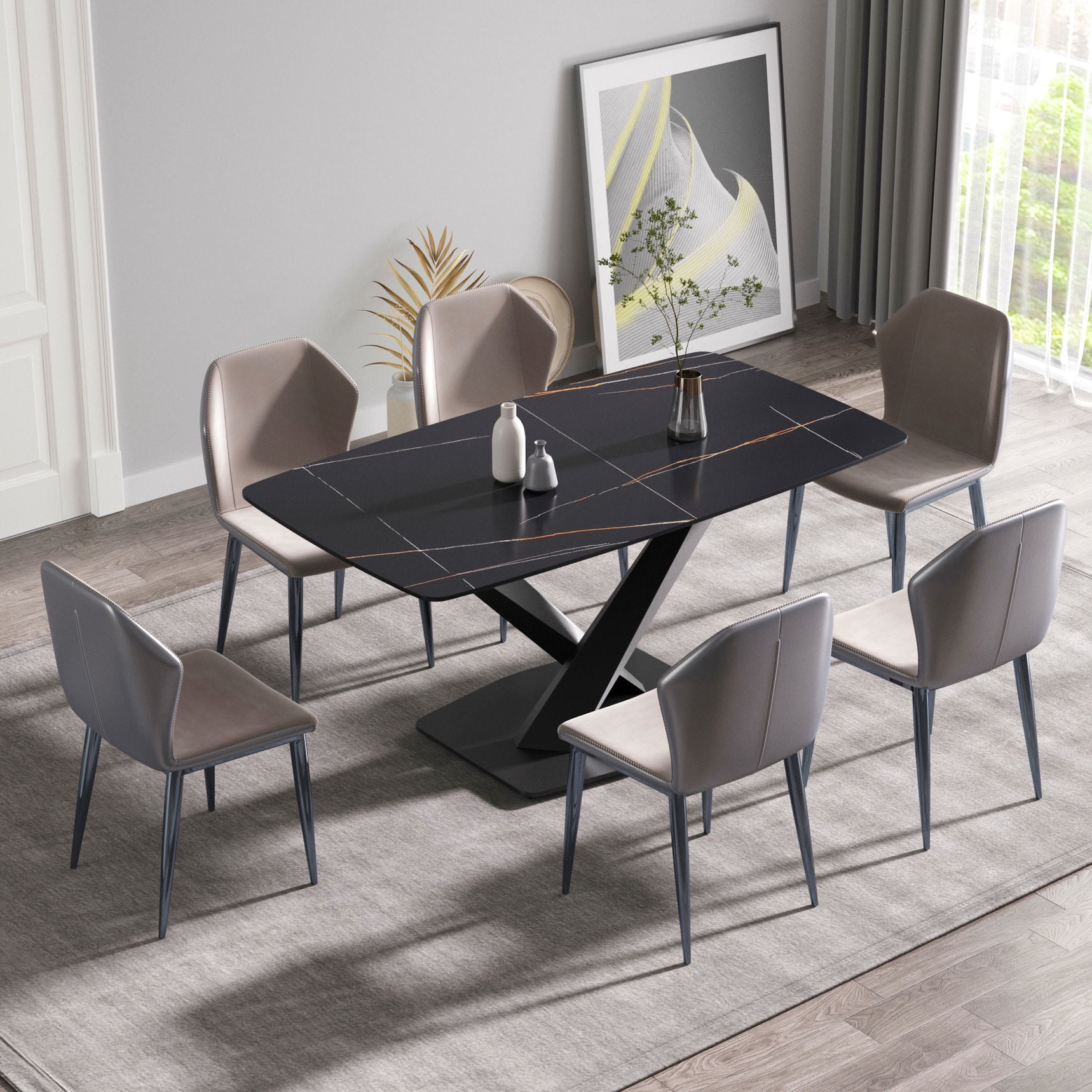 63" Black - Legged Sintered Stone Dining Table | Strong 12mm Panel ...