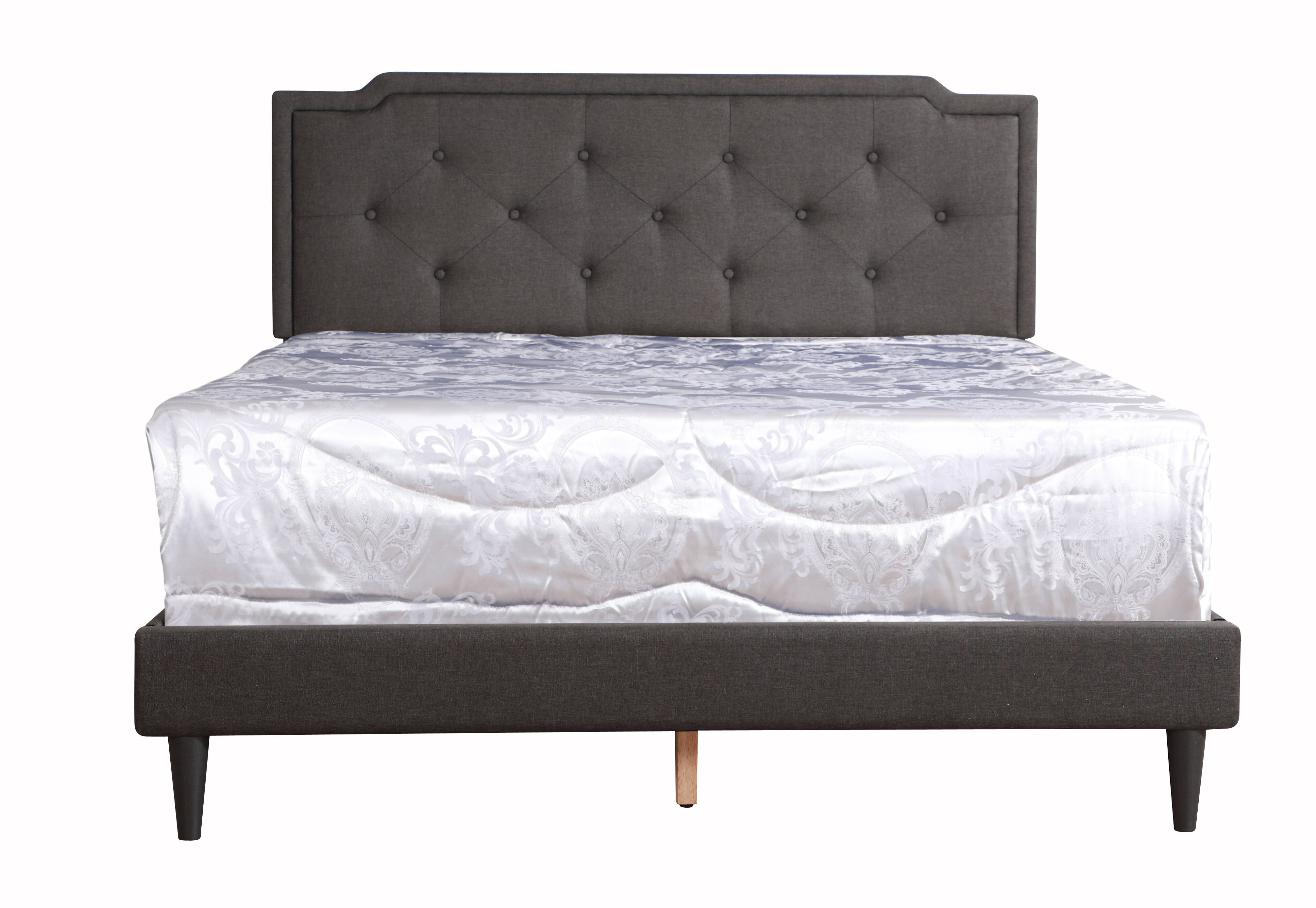 63" Black Queen Bed Frame with Tufted Headboard, Modern Fabric Platform ...