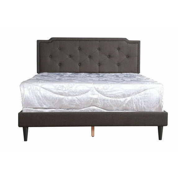 63" Black Queen Bed Frame with Tufted Headboard, Modern Fabric Platform ...