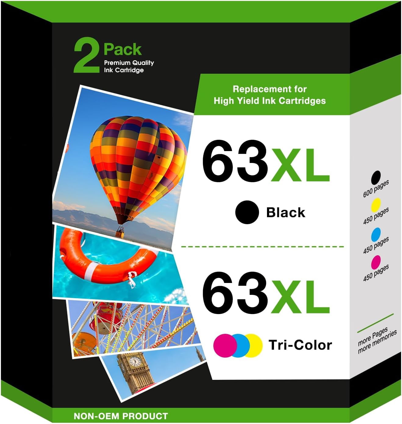 63 Black/Tri-color Ink Cartridge Compatible for HP 63 63XL Ink ...