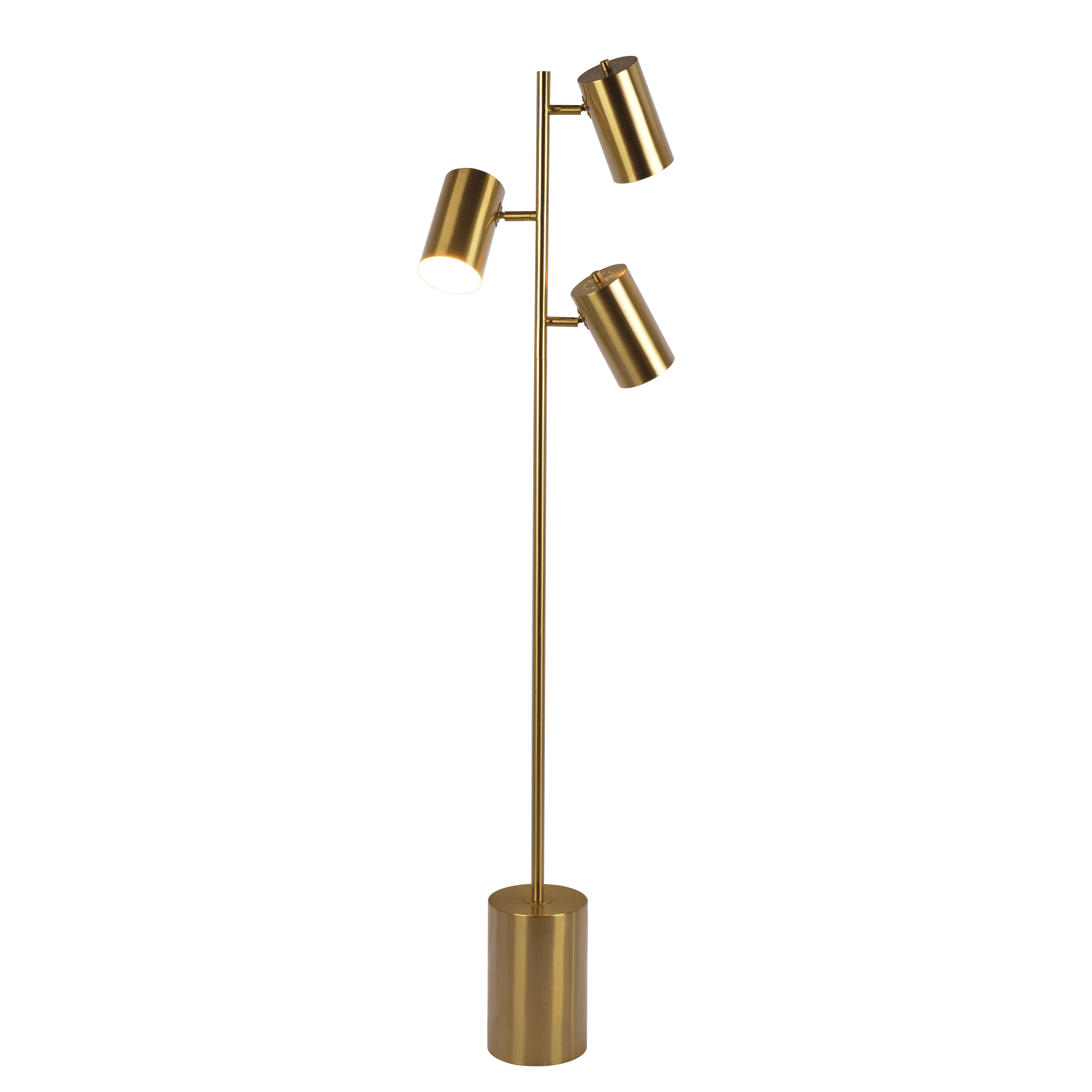 63" Brushed Gold Tri-Spot Floor Lamp - Adjustable Cylindrical Shades ...