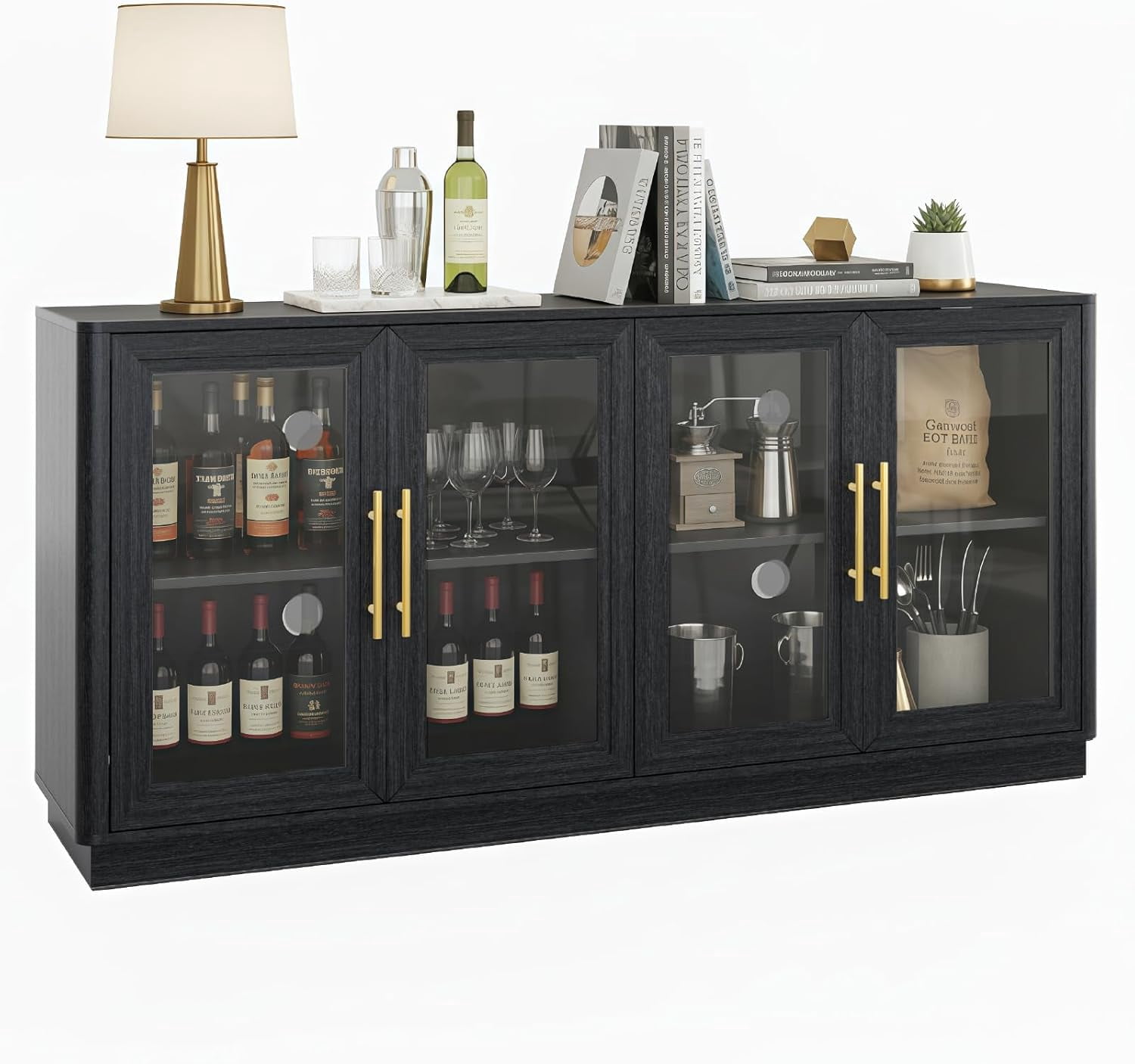 63" Buffet Cabinet with Storage, Morden Curved Edge Sideboard Cabinet ...