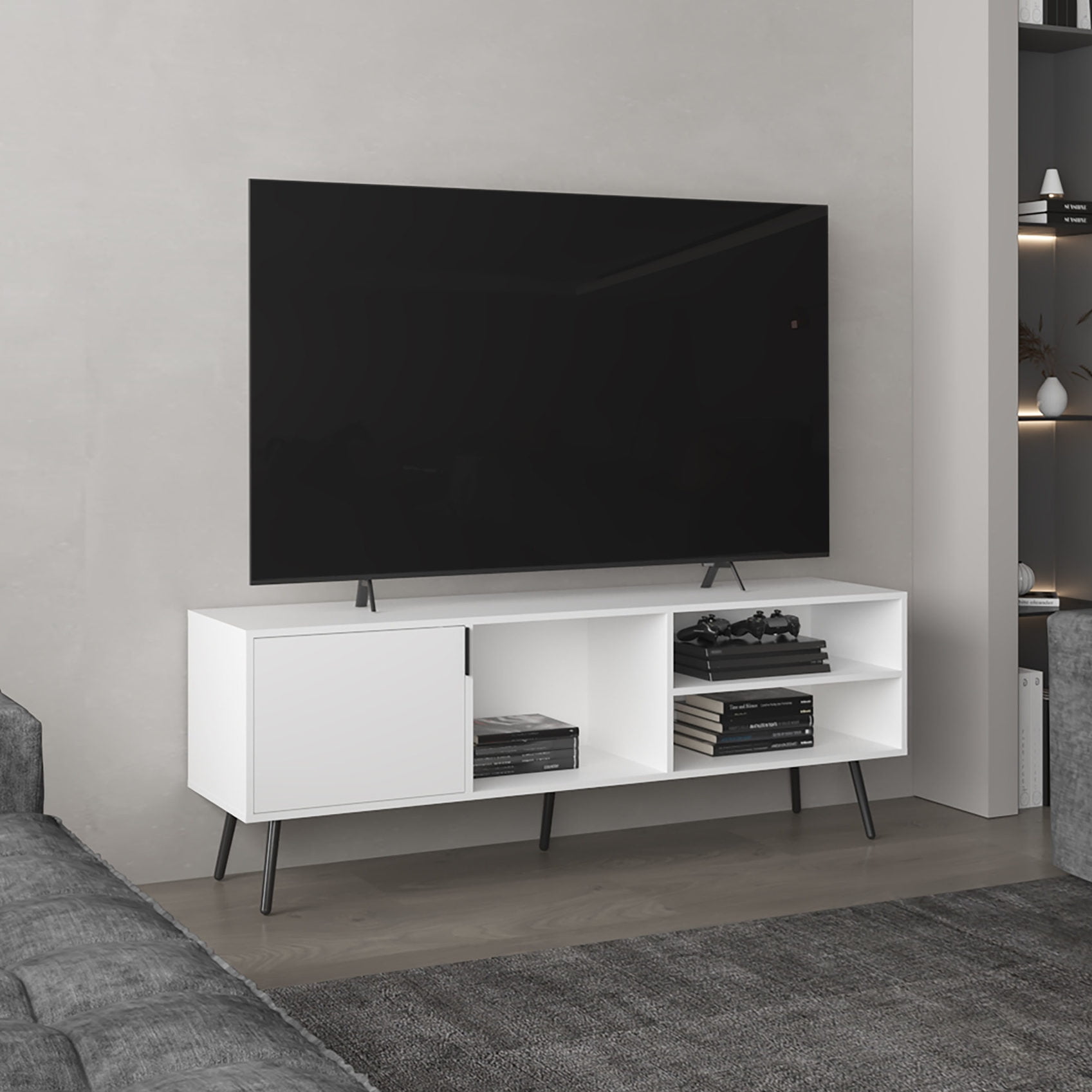 63" Compact TV Stand with Storage / Fit Seamlessly into Living Areas ...