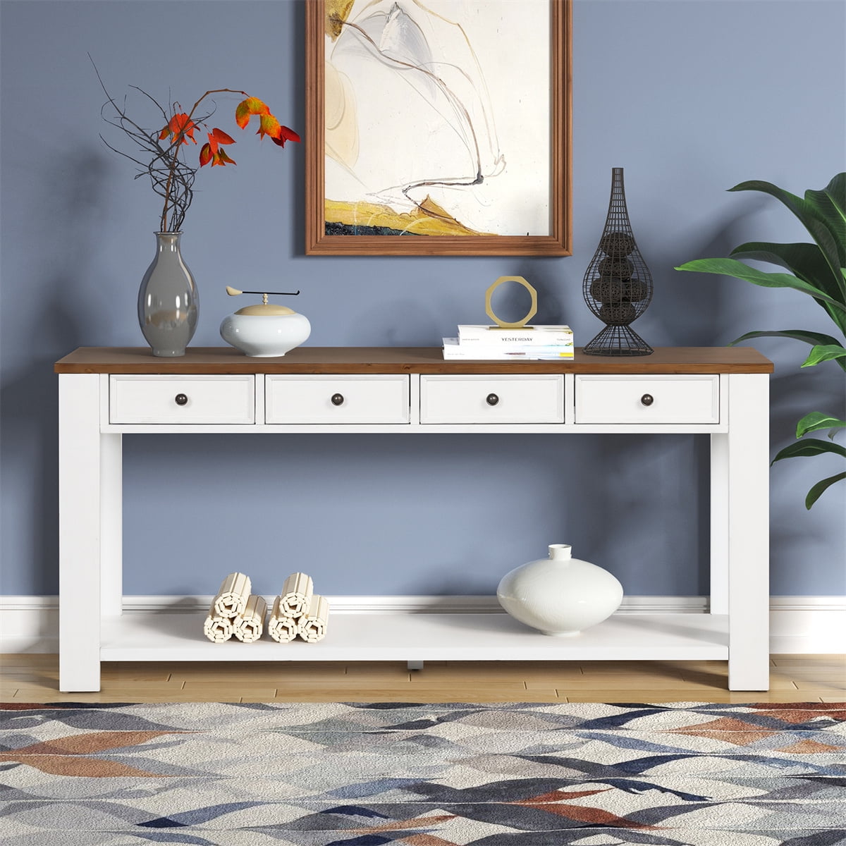 63"Console Table with 4 Drawers and 1 Bottom Shelf,Entryway Table ...