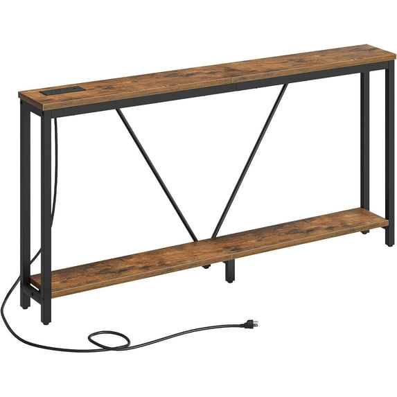 63" Console Table with Charging Station, 2-Tier Extra Long Sofa Table ...