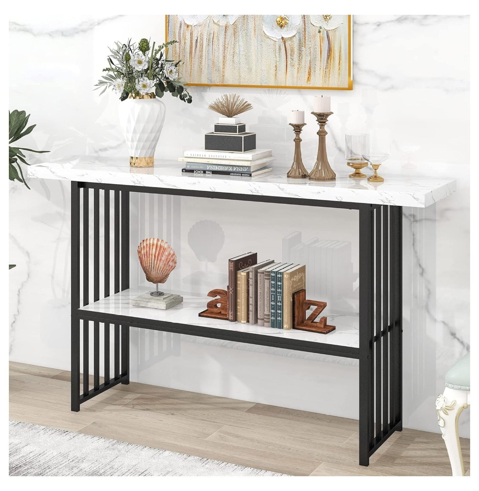 63" Console Table Extra Long Entryway Table with 2 Storage Shelves ...