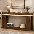 63" Console Table with LED Lights & Power Outlet, 2-Tier Farmhouse Sofa ...