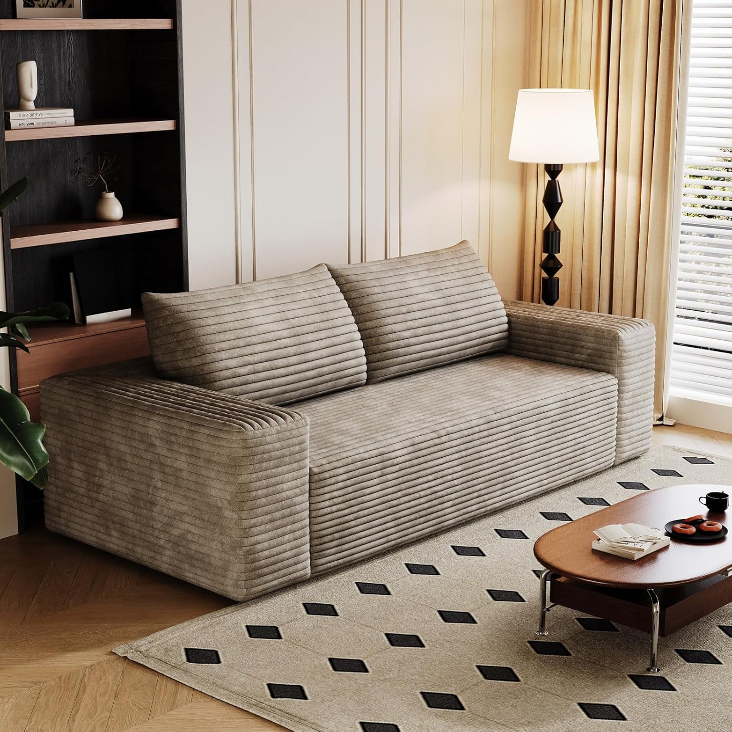 63" Corduroy Loveseat Sofa, 2-Person Cloud Couch, Boneless Sofa in a ...