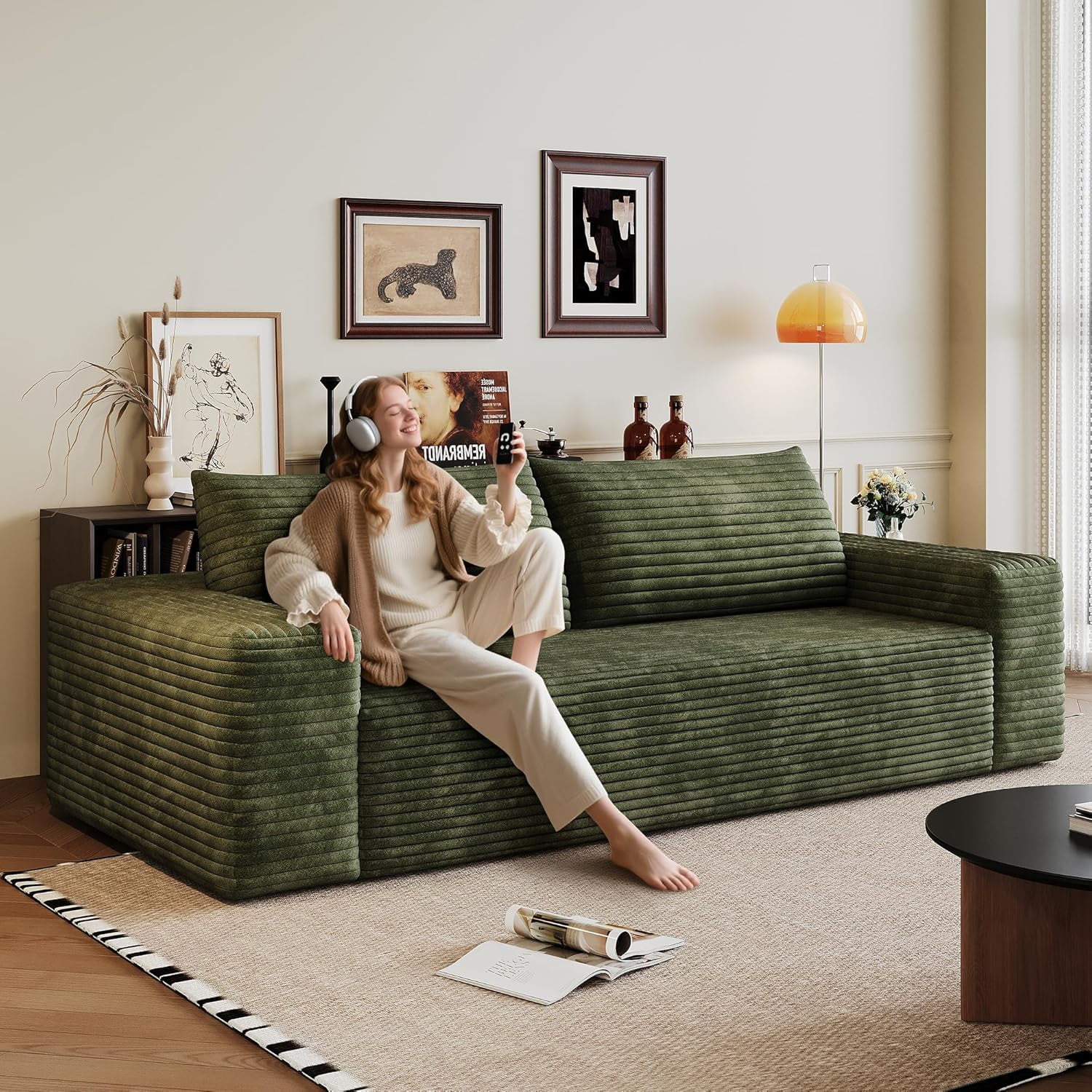 63" Corduroy Loveseat Sofa, 2-Person Cloud Couch, Boneless Sofa in a ...