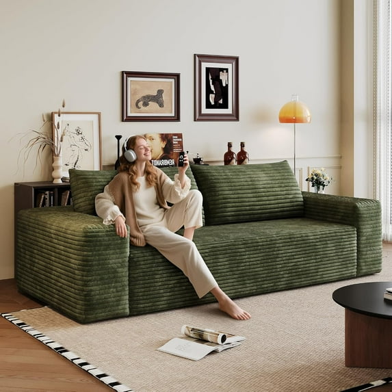 63" Corduroy Loveseat Sofa, 2-Person Cloud Couch, Boneless Sofa in a ...