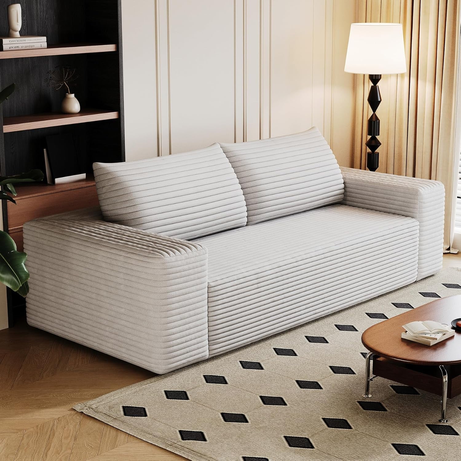 63" Corduroy Loveseat Sofa, 2-Person Cloud Couch, Boneless Sofa in a ...