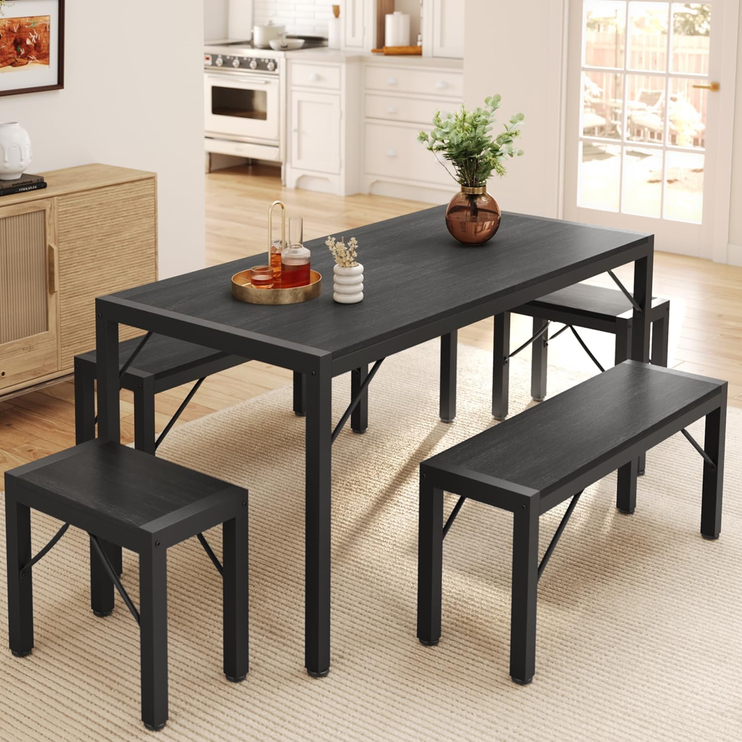 63" Dining Room Table Set for 6, Kitchen Table with 2 Benches and 2 ...