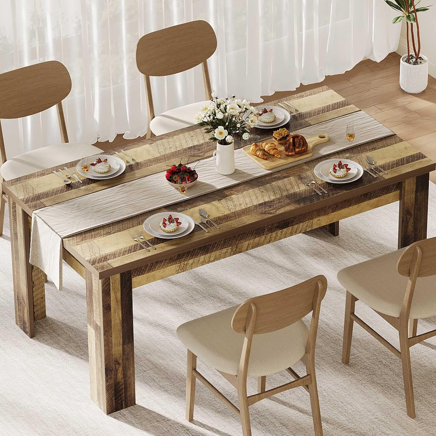 63" Dining Table for 4-6,Modern Farmhouse Rectangular Kitchen Table ...