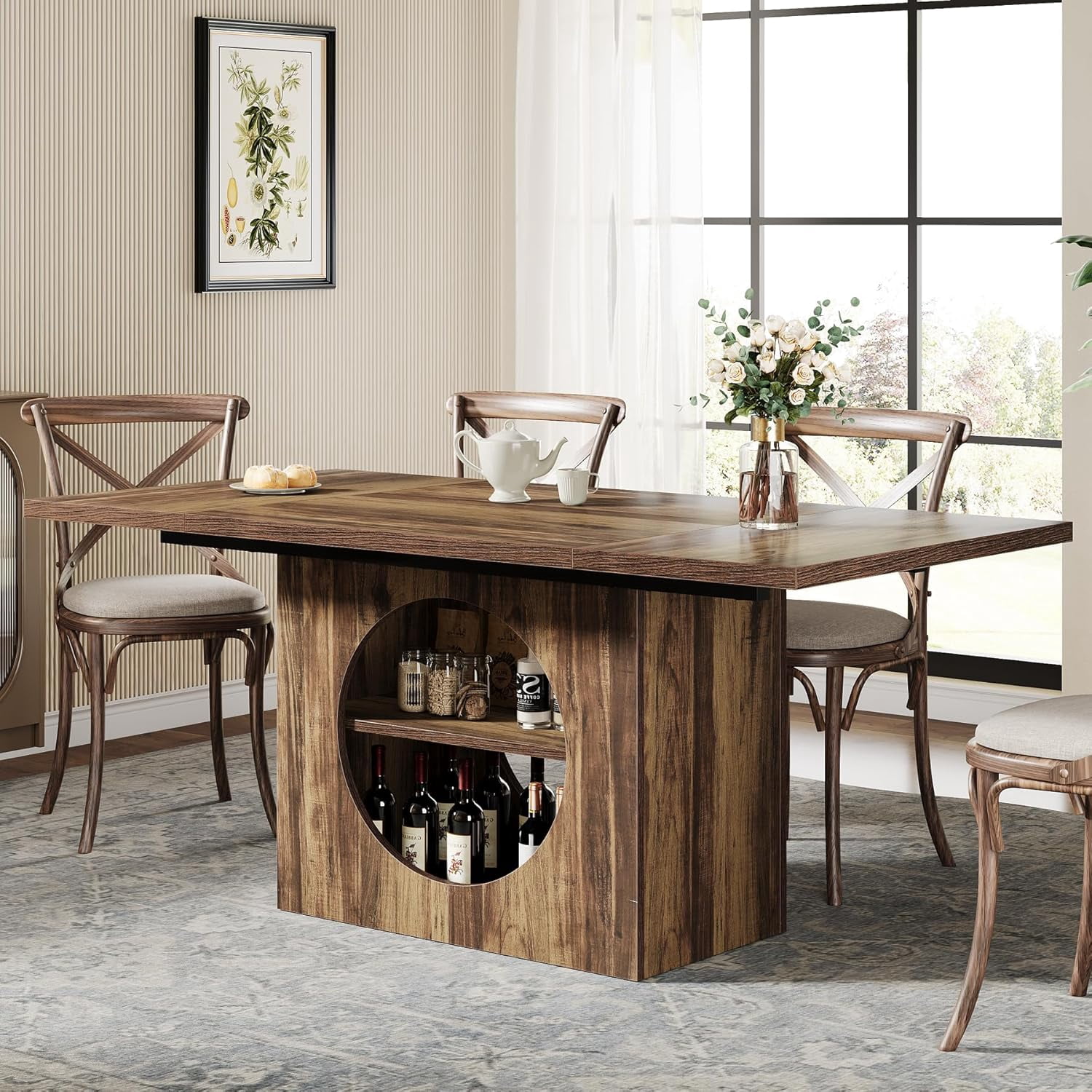 63" Dining Table for 4-6 People, Rectangular Dining Table with Storage ...
