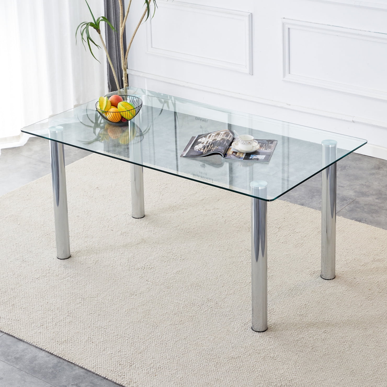 63" Dining Table for 4-6, Rectangular Glass Dining Table, Writing Table ...