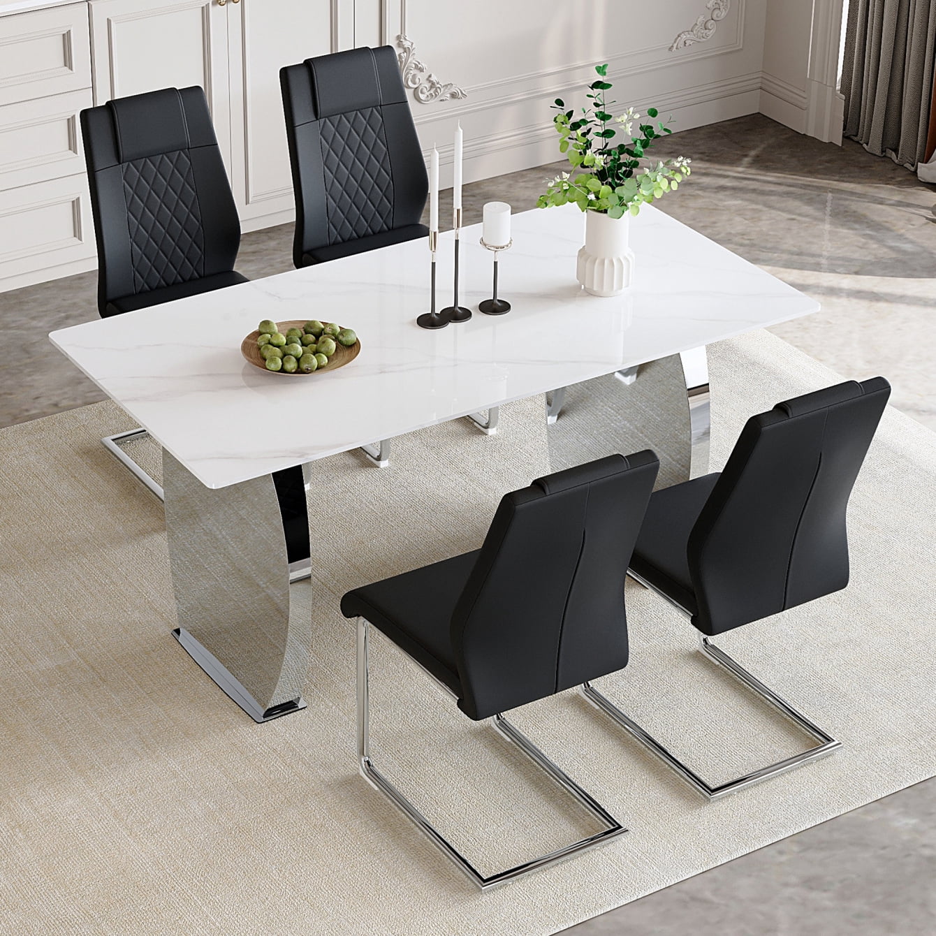 63" Durable Sintered Stone Dining Table Set for 4, Modern Kitchen Table ...