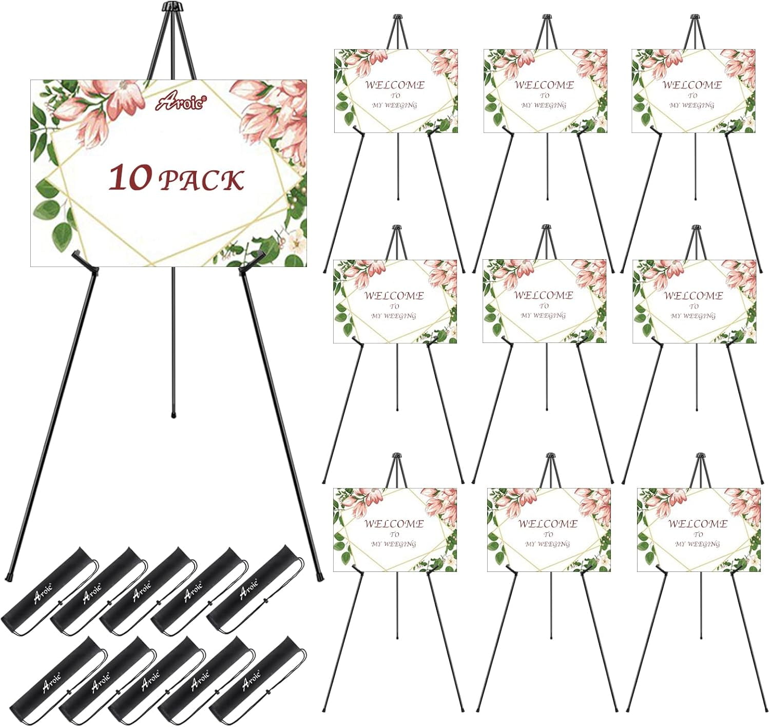 63 "Easel Stand for Display, 10 Pack Portable Foldable Metal Easel ...