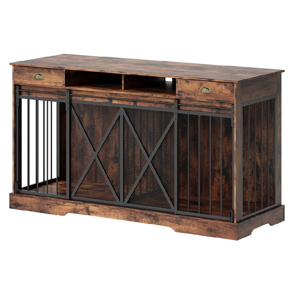 63'' Extra Large Double Dog Crate with Removable Divider, Heavy Duty ...