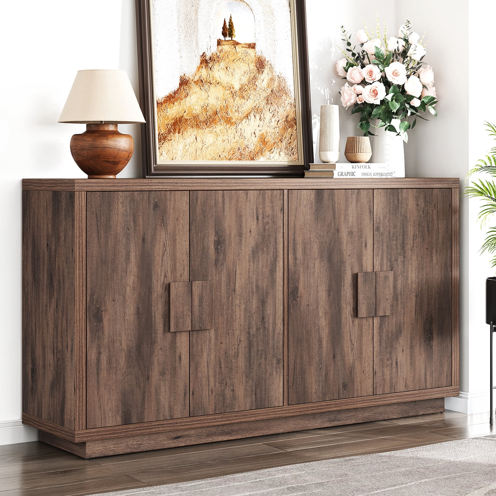 ONBRILL Sideboard Buffet Cabinet w/Storage, 63" Wooden Dining Bar ...