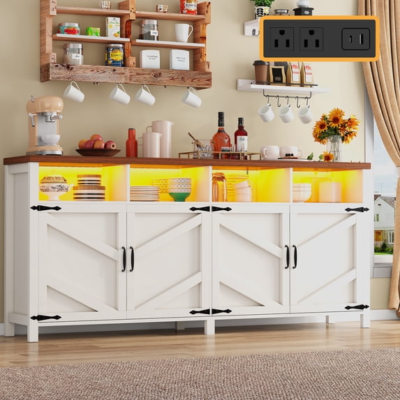 63" Farmhouse Buffet Sideboard with Power Outlets & App-Controlled RGB ...