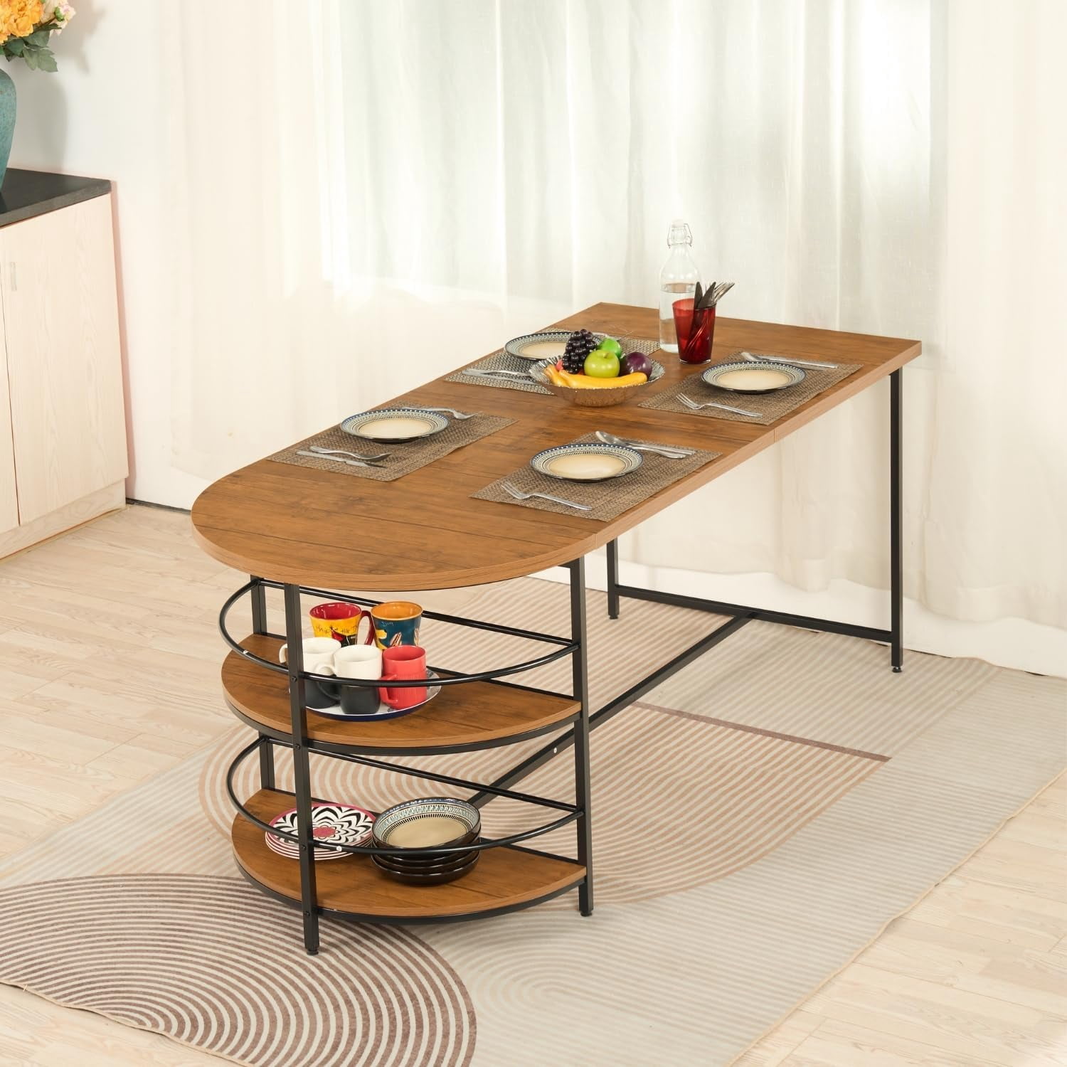 63" Farmhouse Dining Room Table for 4-6，Kitchan Table with Storage ...