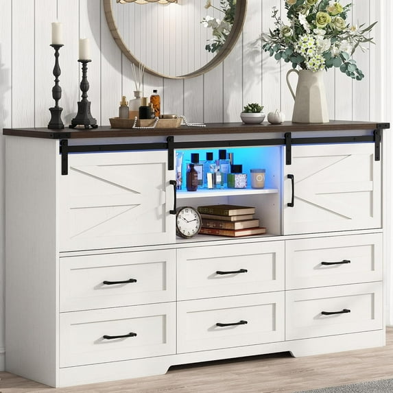 63" Farmhouse Dresser w/6 Drawers,60000-color Led Lights,Outlet, Large ...