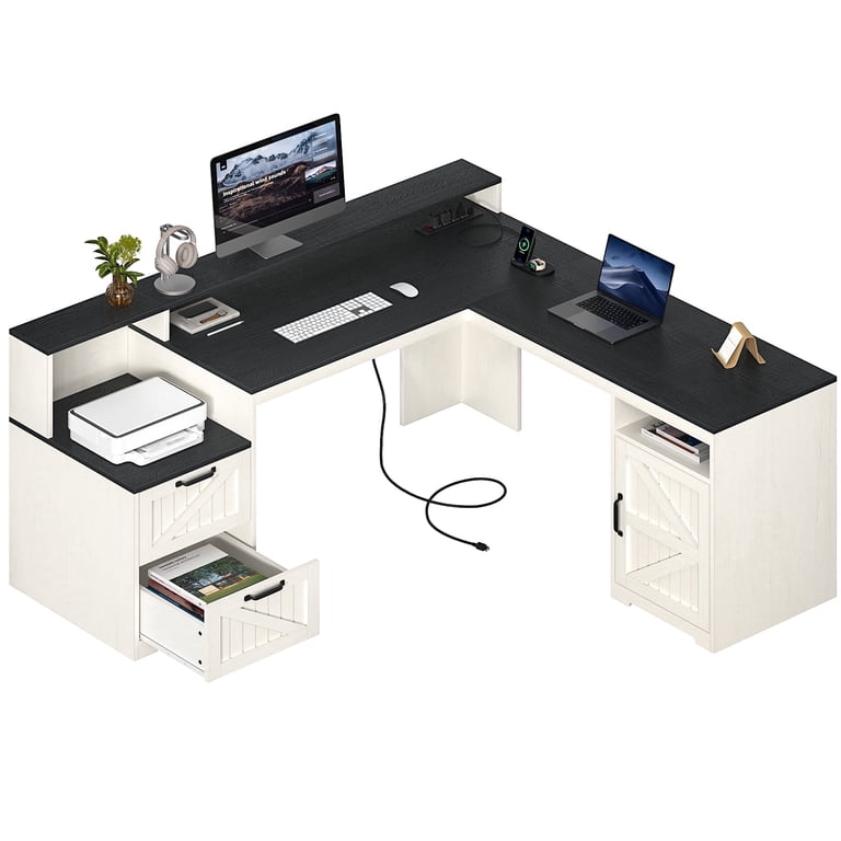 Gacfiew, Farmhouse L Shaped Office Desk, 58.2x63.0x34.8 inches, Black ...