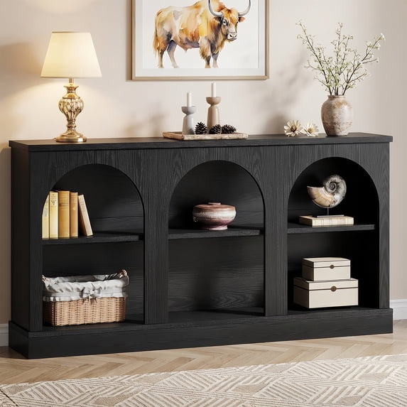 63" Farmhouse Rustic Console Table, 3 Tier Storage Wooden Entryway ...