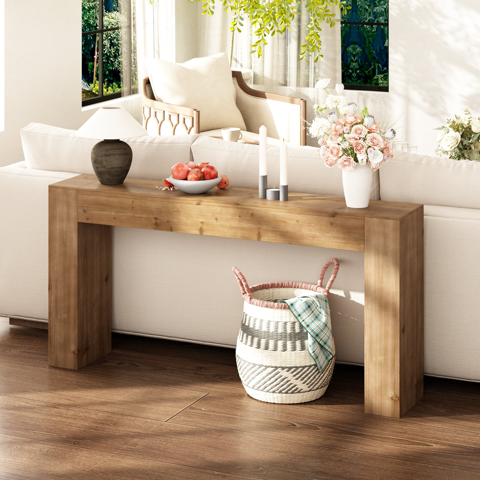 63'' Farmhouse Wood Console Table Wooden Sofa Table Behind the Couch ...