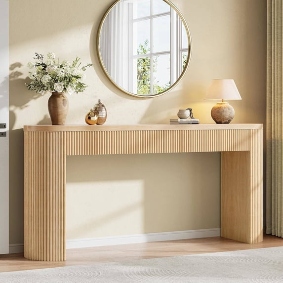 63" Fluted Console Table with 2 Drawers, Modern Entryway Table with ...