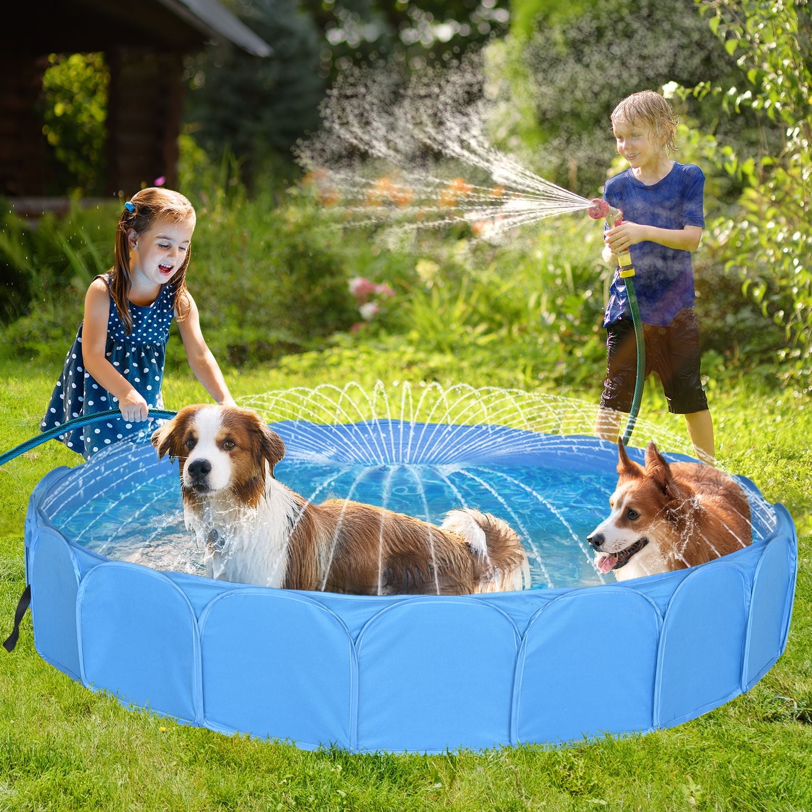 63" Foldable Pet Swimming Pool Splash Pad Sprinkler for Dogs & Kids ...