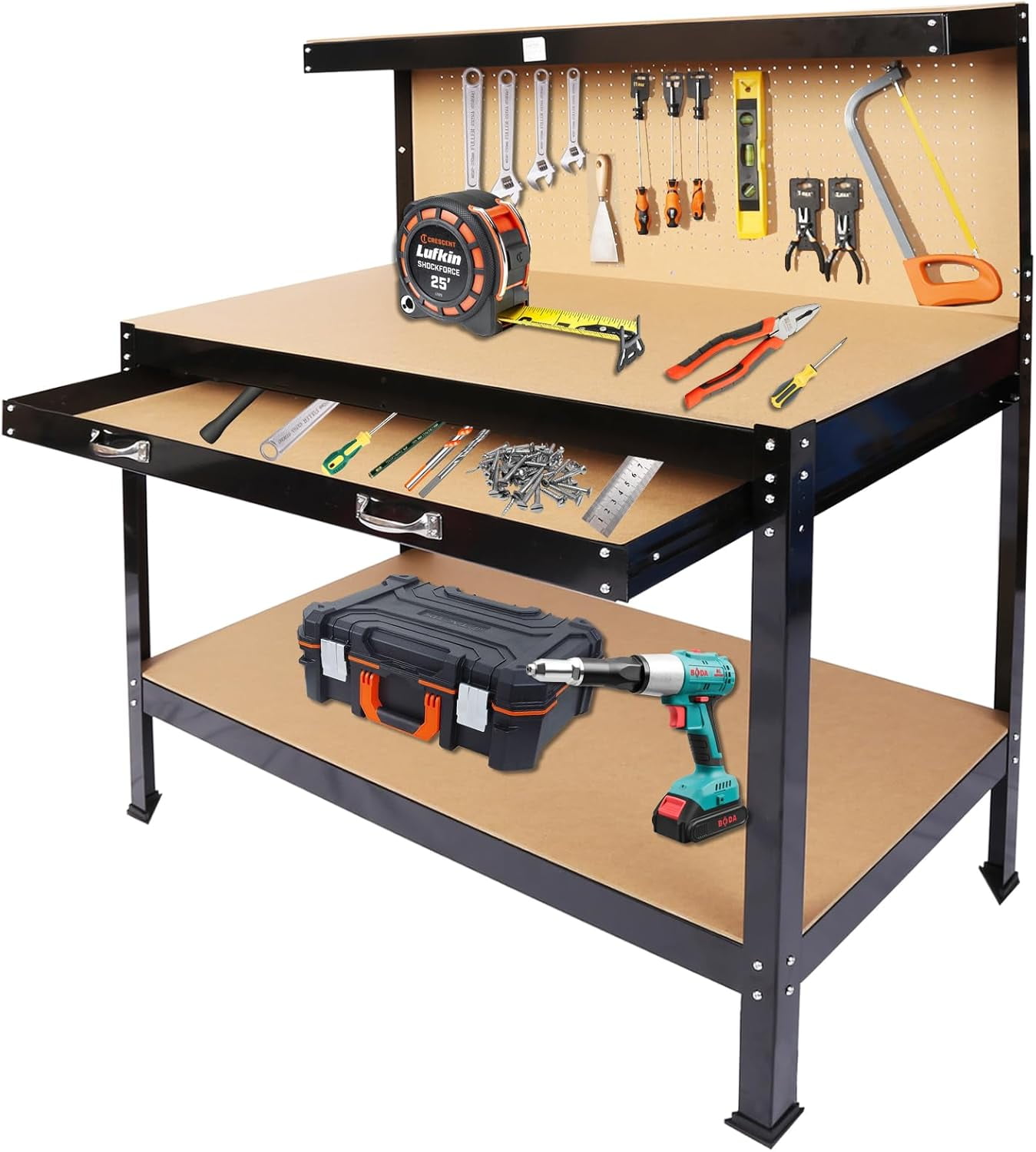 63'' Garage Workbench, 300 Lbs Load Capacity Heavy Duty Work , Workbench with Pegboard Drawer ...