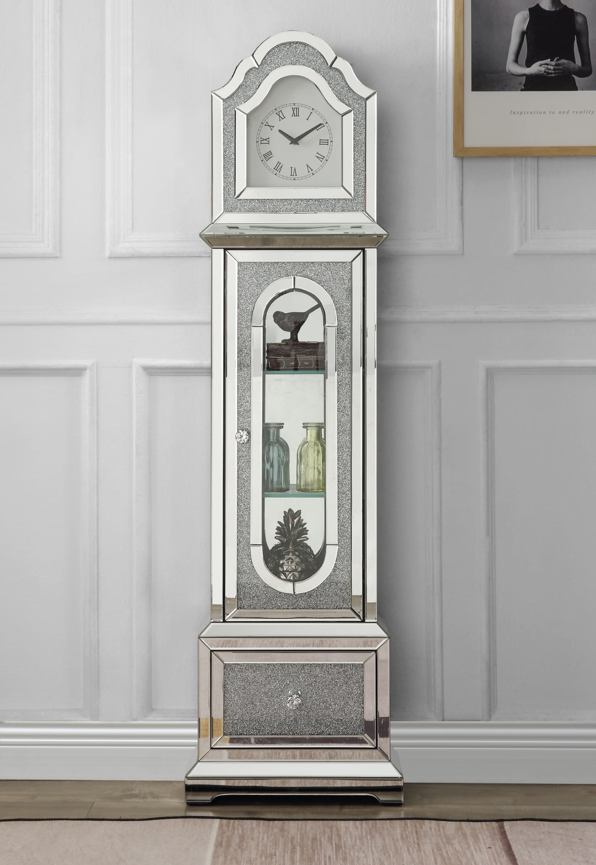 63"Grandfather Clock with LED&Storage Space,3-Tier Shelf Sturdy Floor ...