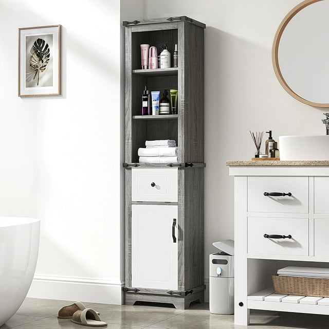 63" Narrow Bathroom Storage Cabinet 6-Tier with Doors Adjustable ...