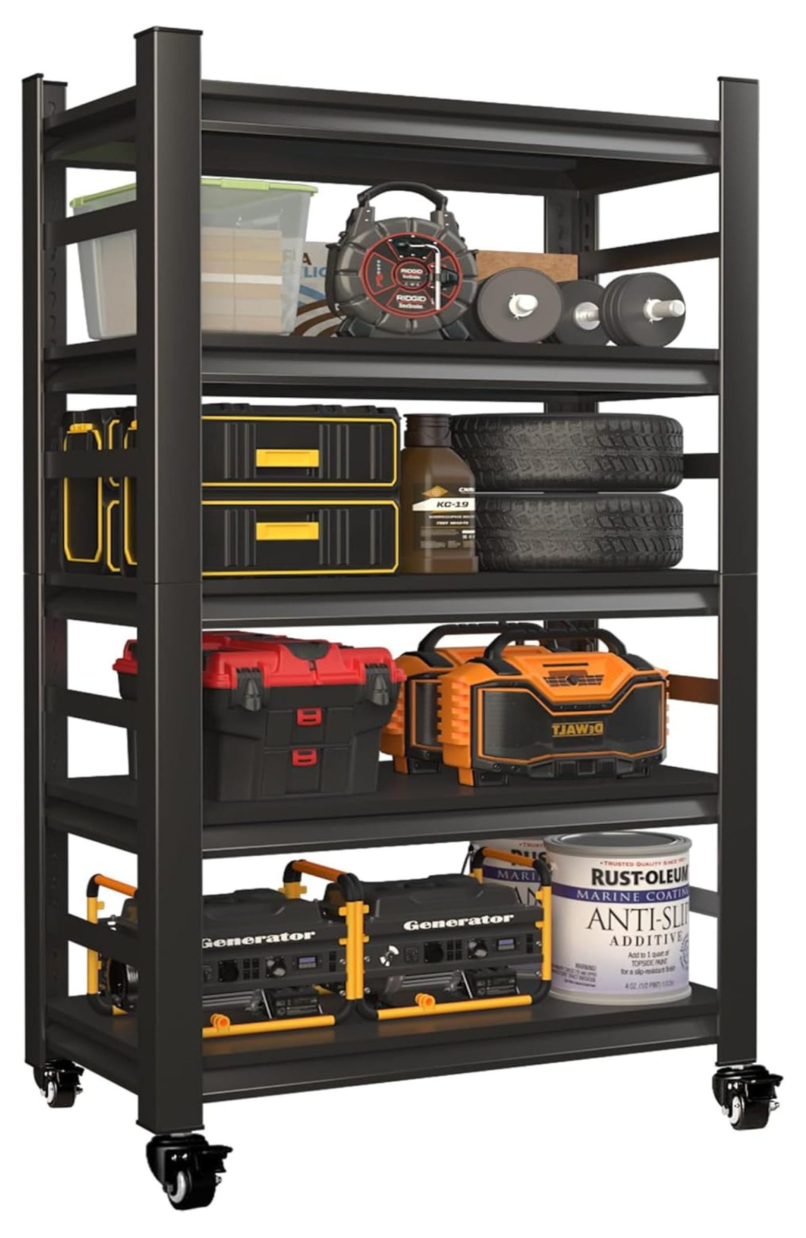 63" H Garage Shelving with Wheels Heavy Duty Storage Shelves Adjustable ...