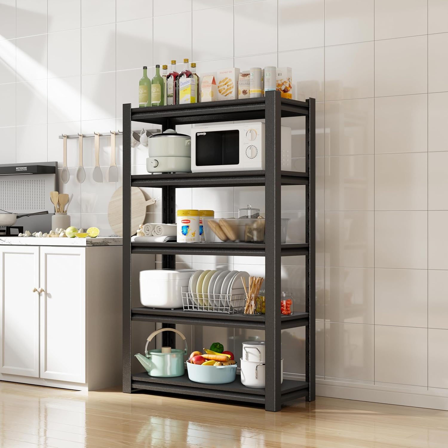 63''H Garage Storage Shelves, 1800LBS Steel Heavy Duty Storage Shelves, Adjustable 5-Tier Metal ...