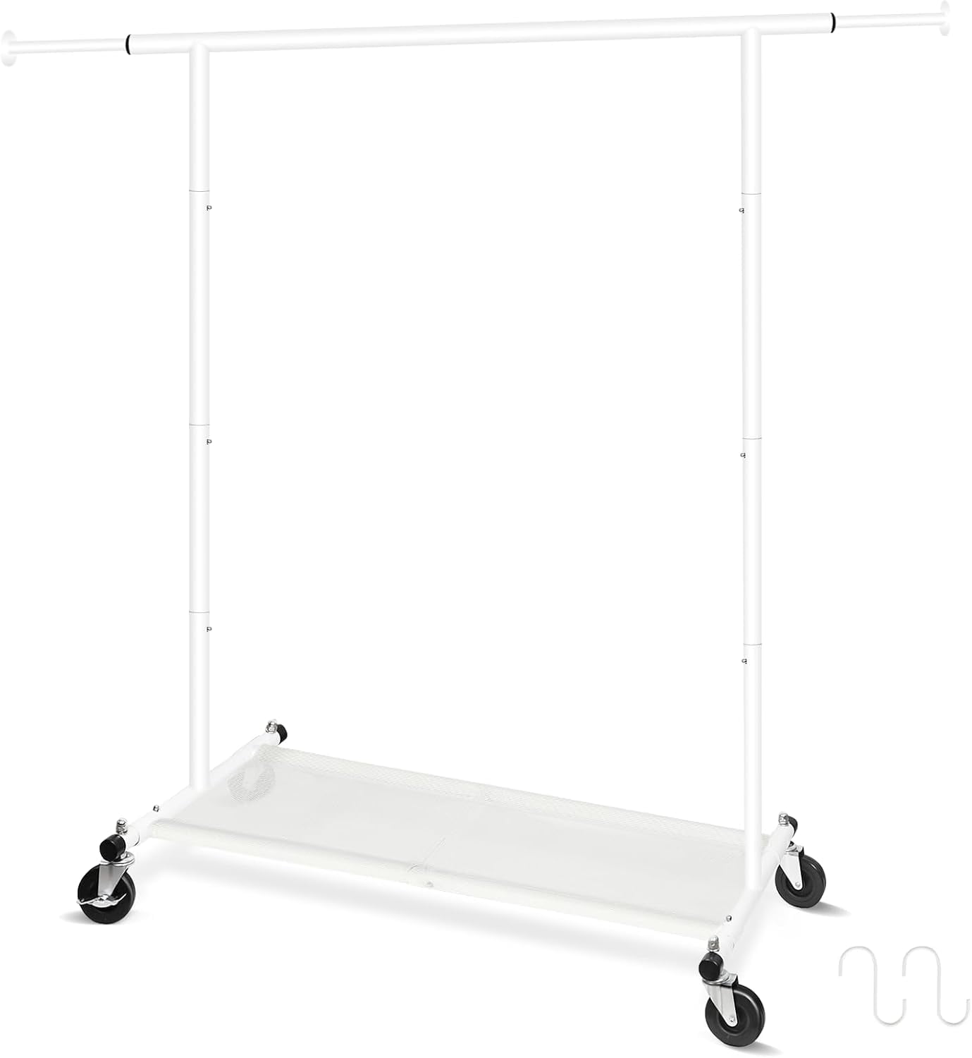 63" H Heavy Duty Simple White Rolling Clothing Garment Rack, Metal ...