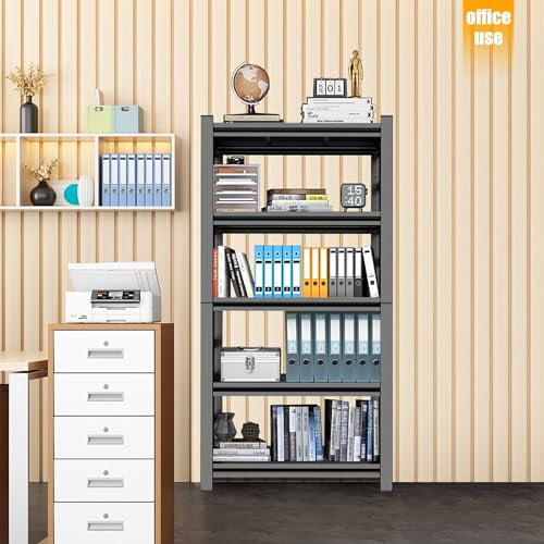 63" H Metal Bookshelf,Sturdy Bookcase,5-Tier Adjustable Book Shelf with ...