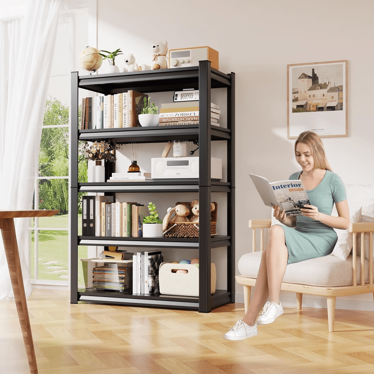 63''H Metal Garage Shelving Unit, 5-Tier Garage Storage Shelves Heavy ...