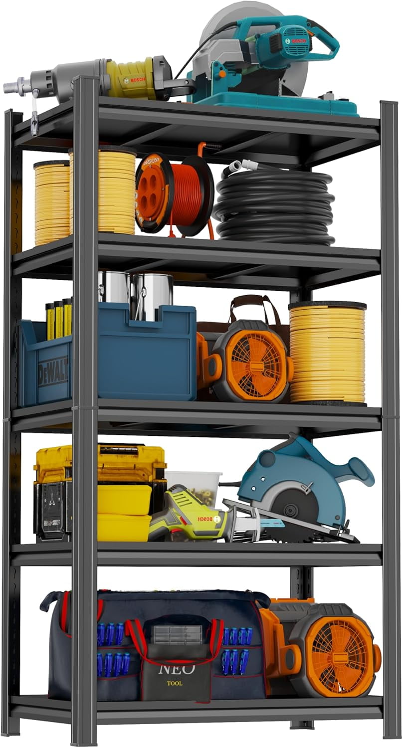 63" H Metal Storage Shelves, 2500LBS Garage Shelving Heavy Duty ...