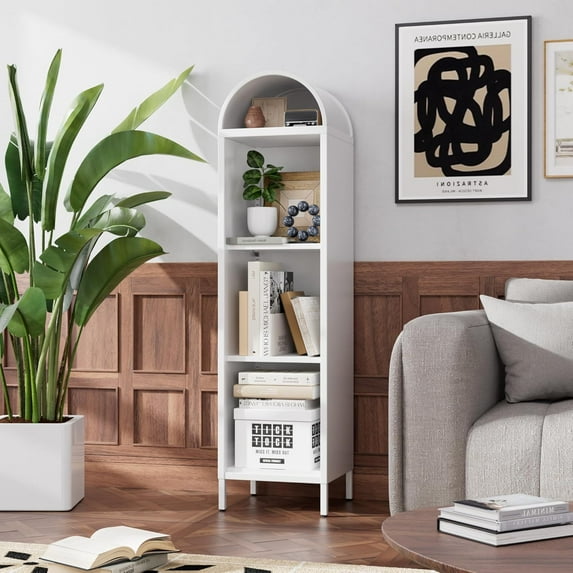 63''H Narrow Arched Bookshelf,4-Tier Metal Arch Bookcase,Freestanding ...