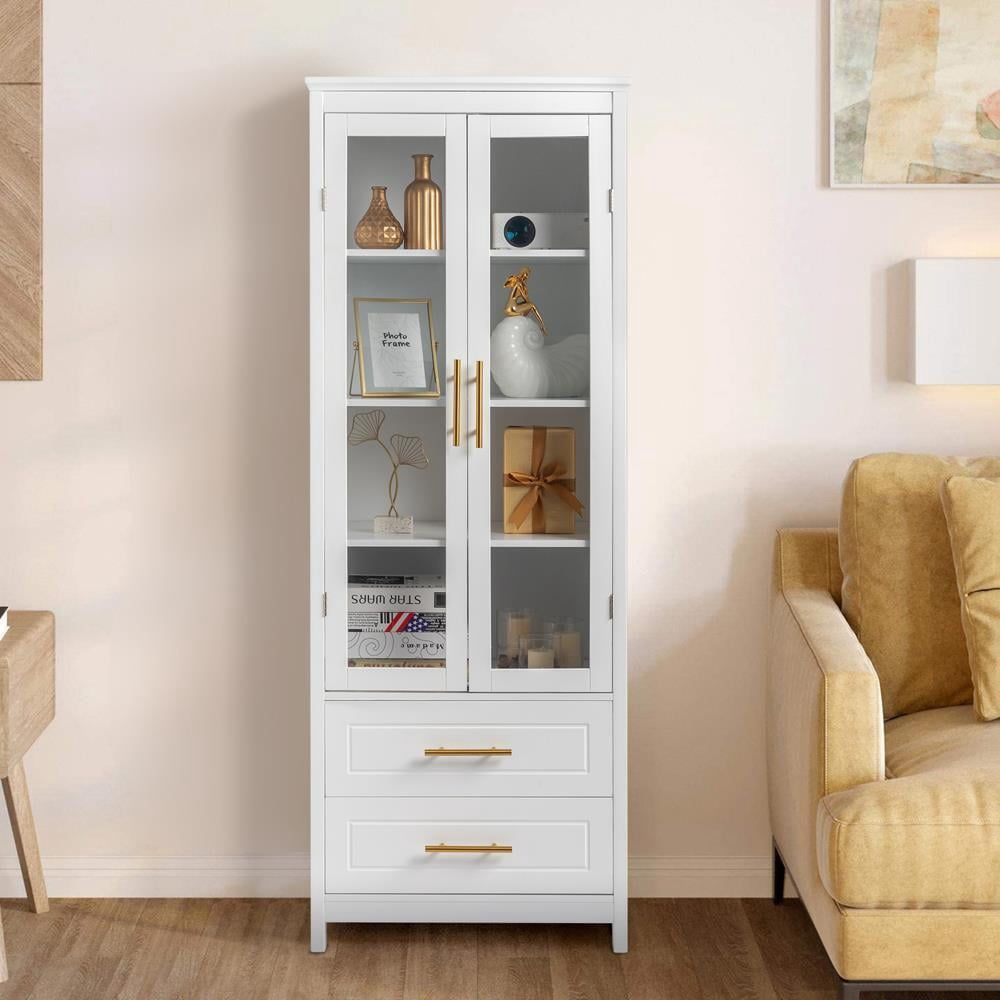 63" H Storage Cabinet Home Showcase with Glass Door 4 Adjustable ...