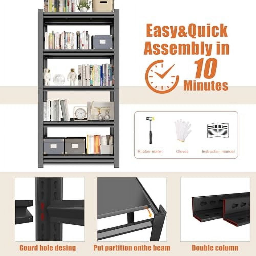 63" H Tall Metal Bookcase - Freestanding, Industrial Modern 5-Tier ...