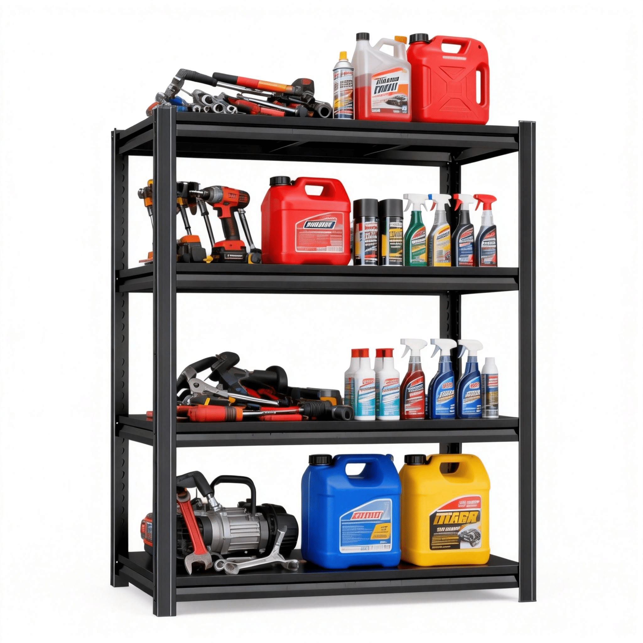 63" H x 40"W Metal Garage Shelving Unit, 4-Tier Heavy Duty Garage ...