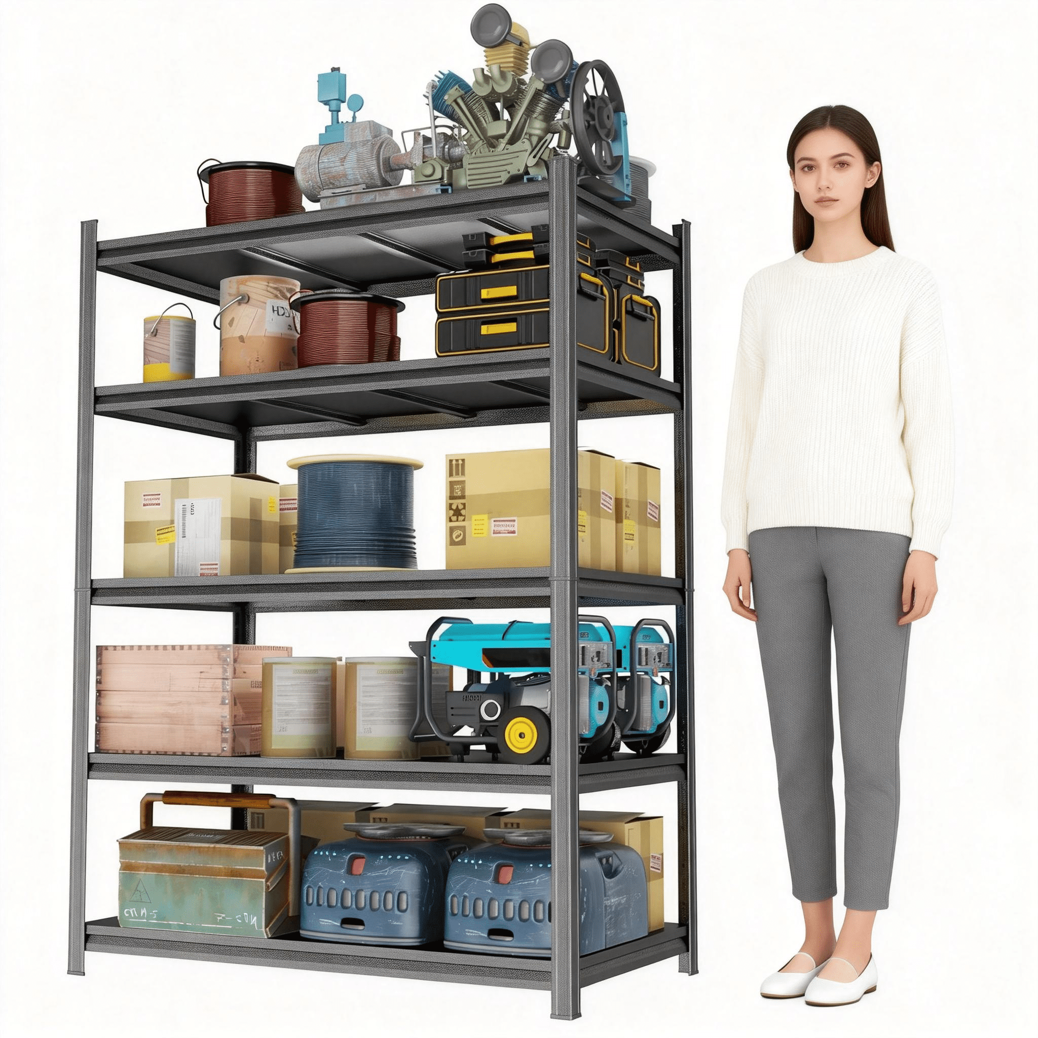 63" H x 48"W Metal Garage Shelving Unit, 5-Tier Heavy Duty Garage ...