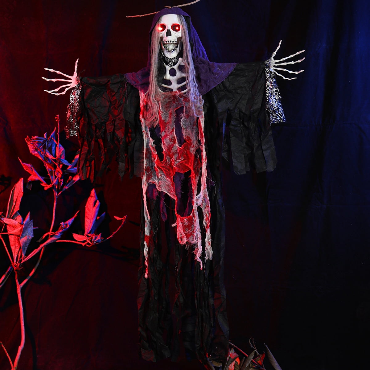 63" Halloween Grim Reaper with Posable Arm,Voice Activated Hanging ...