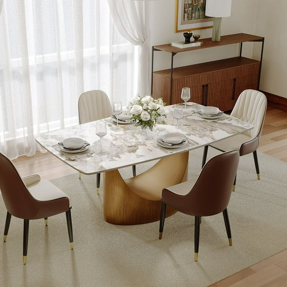 POVISON-63"Hobart Modern Minimalist Dining Table For 4, Gold ...